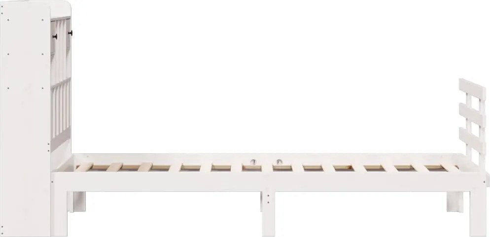 Postel s knihovnou bez matrace bílá 90x200 cm masivní borovice 3322791