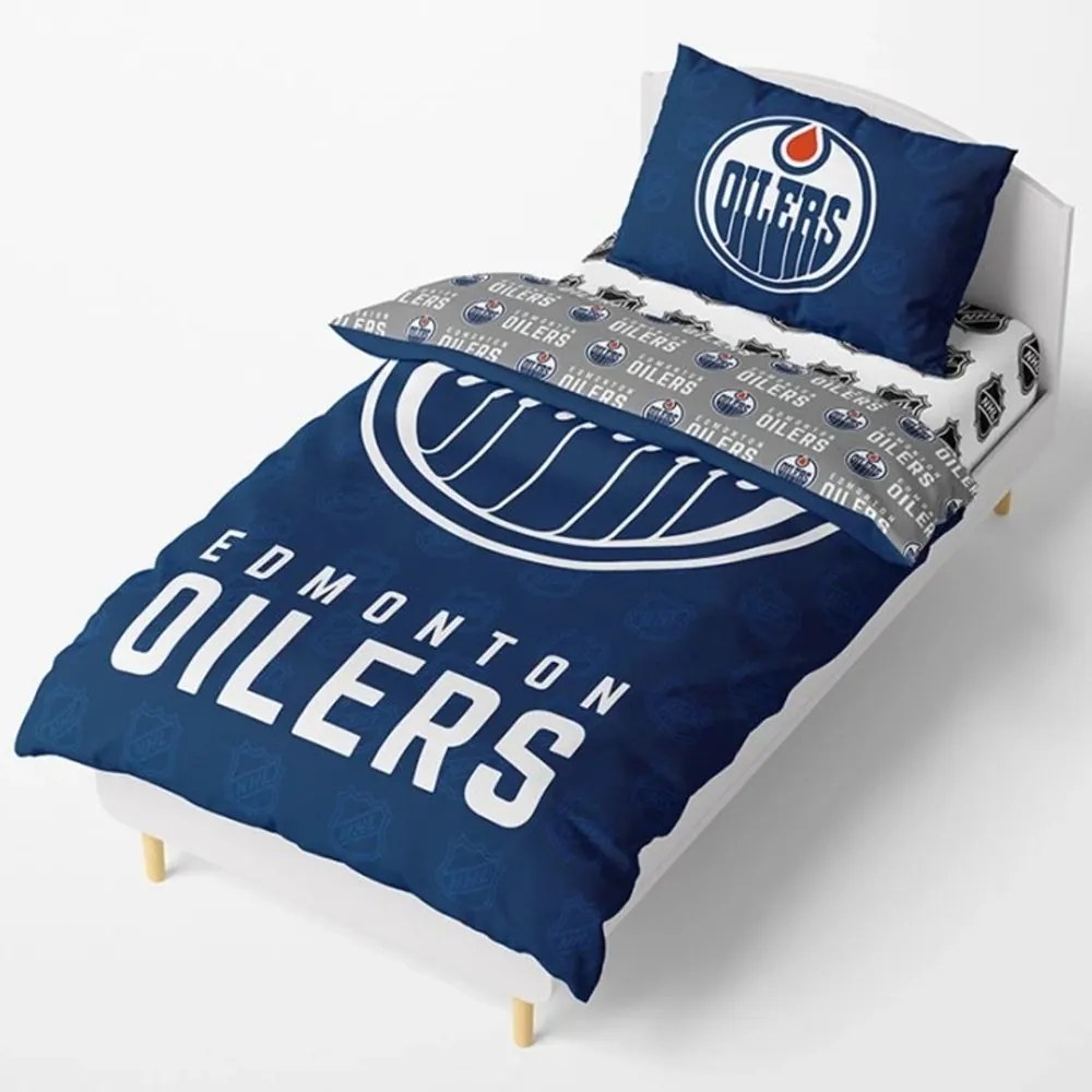 Hokejové ložní povlečení NHL Edmonton Oilers - motiv Shields - 100% bavlna renforcé - 70 x 90 cm + 140 x 200 cm