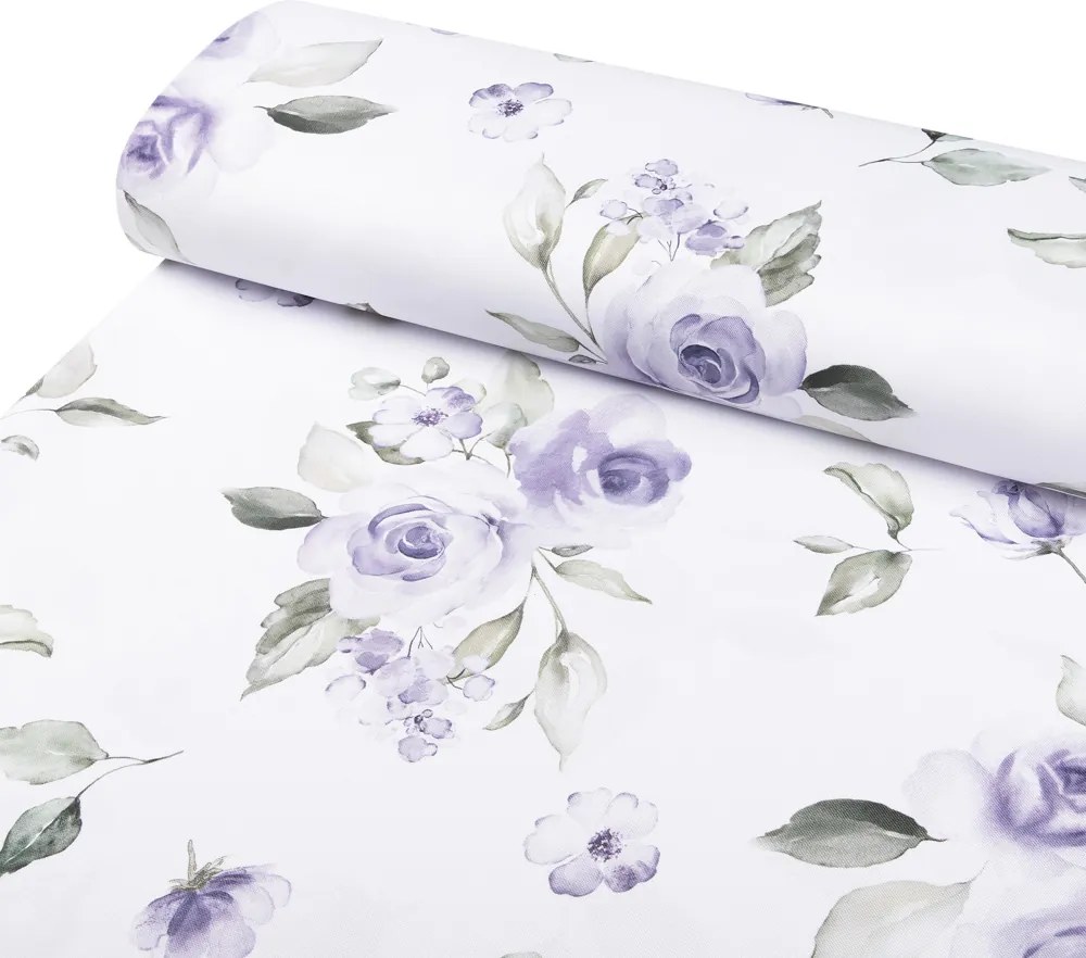 Biante Teflonový běhoun na stůl TF-024 Fialové růže na bílém 35x120 cm
