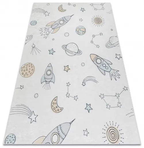 Dywany Łuszczów, Dětský kusový koberec Bambino 1278 Space rocket cream, 140x190, vícebarevná, dětský pokoj