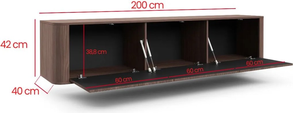 Závěsný TV stolek Trenza 200 cm ořech lincoln