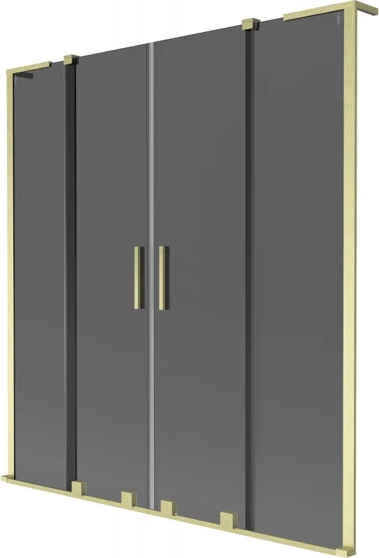 Mexen Velar L Duo, 2-křídlová posuvná vanová zástěna 150 x 150 cm, 8mm šedé sklo, zlatá matná, 896-150-003-42-55