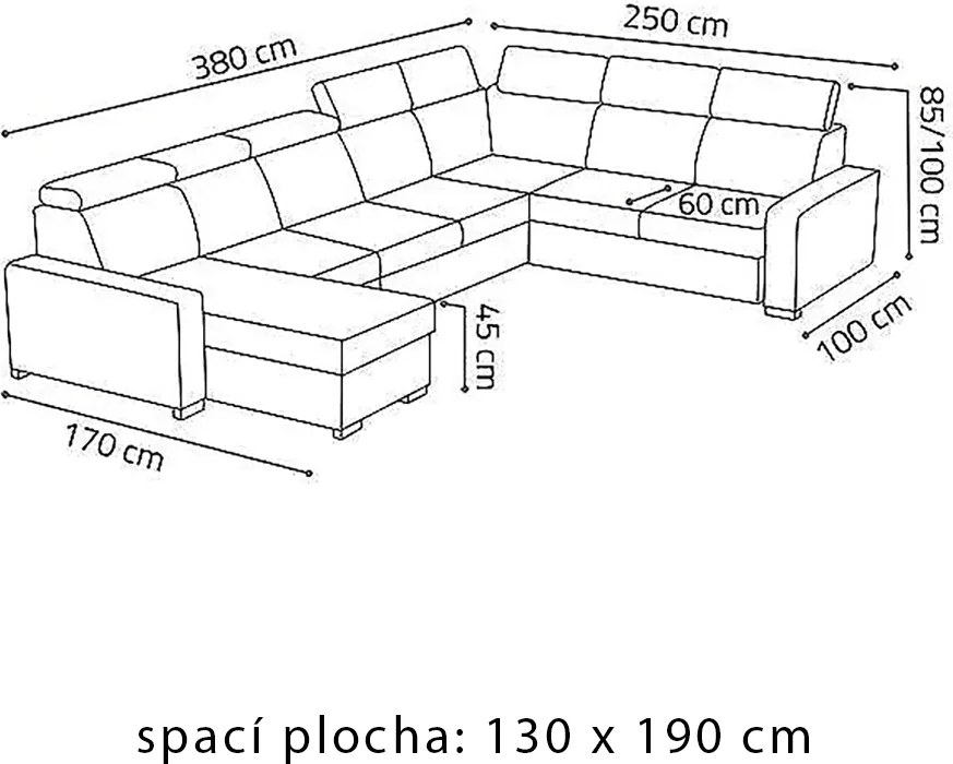 Sedací souprava PEDRO U | 170x380x250 | rozkládací + 3x úložný prostor | VÝBĚR TKANIN