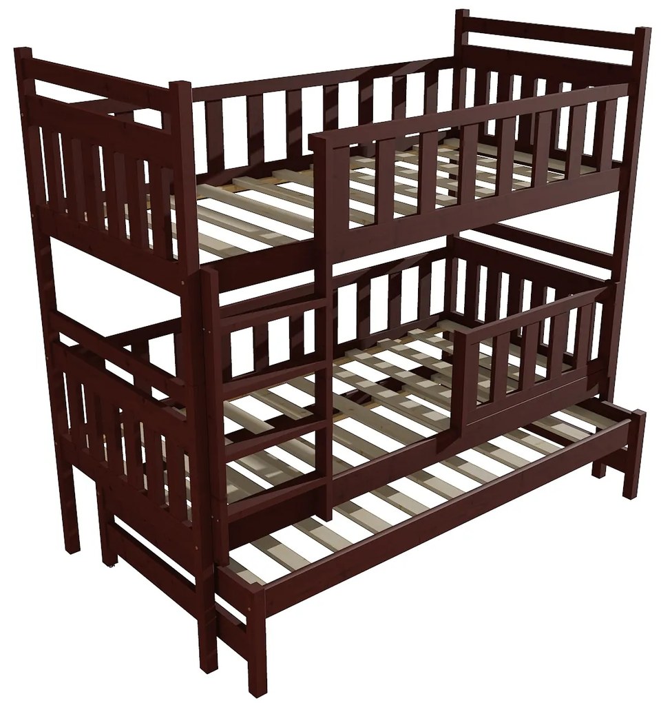 Vomaks Patrová postel s výsuvnou přistýlkou PPV 008 se zábranou Rozměr: 80 x 180 cm, Barva: barva růžová, Prostor mezi lůžky: 80 cm
