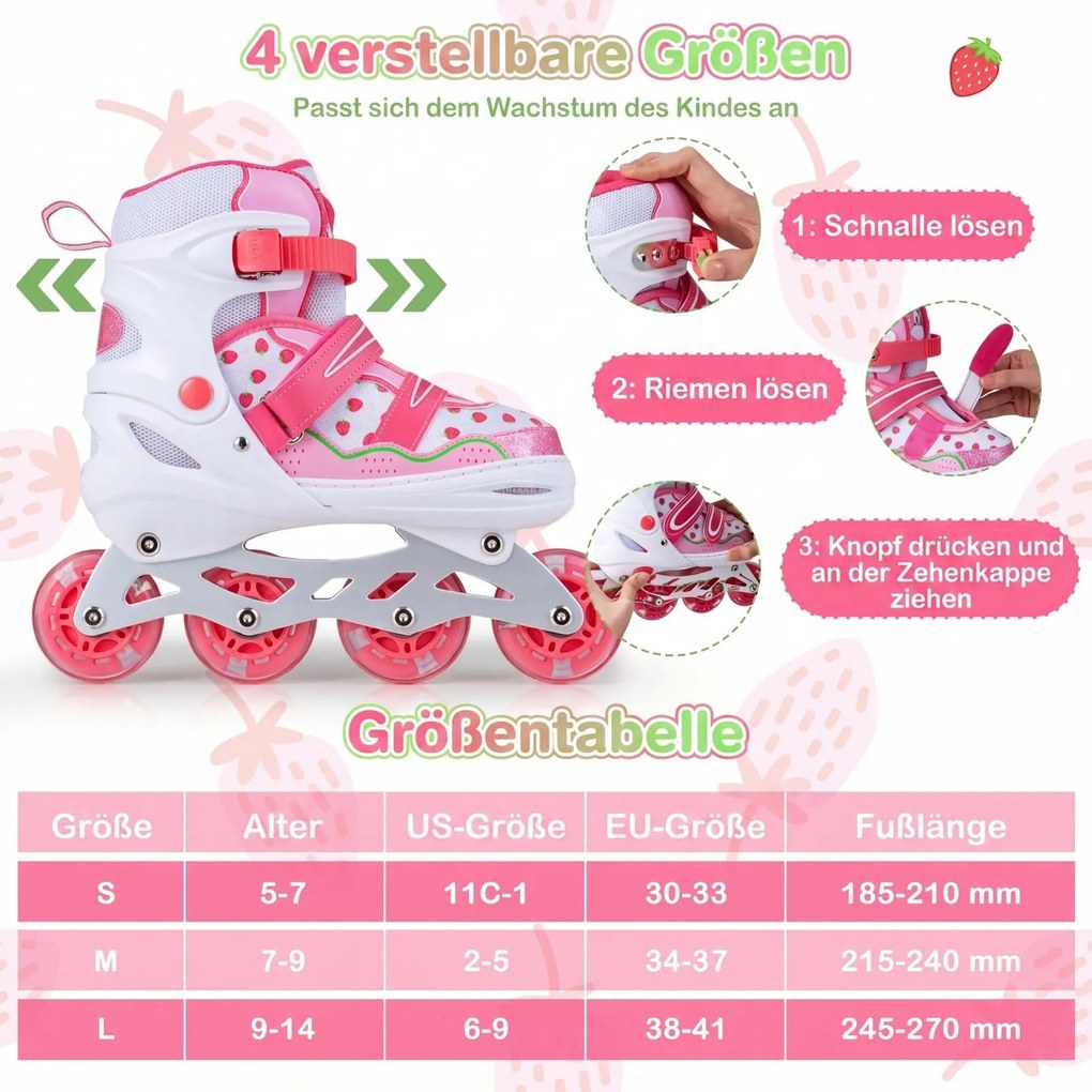 Costway Inline brusle Dětské 4 Nastavitelné velikosti Inline brusle se – l