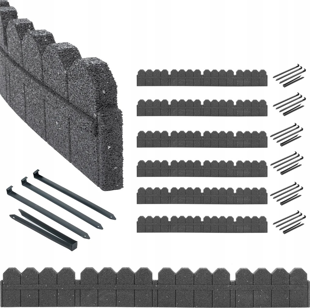Trávníkový Lem 7,2 m Palisáda Plot Border Kotvy vysoké 15 cm