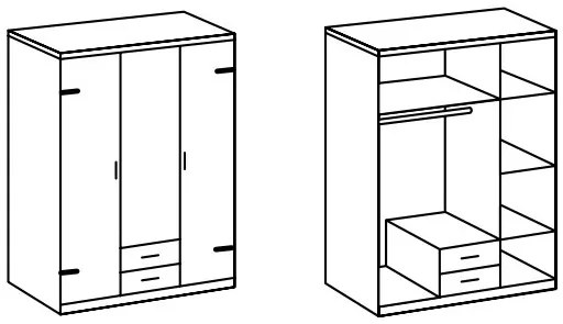 Šatní skříň se zásuvkami Cork, 135 cm, prkenný dub/grafit