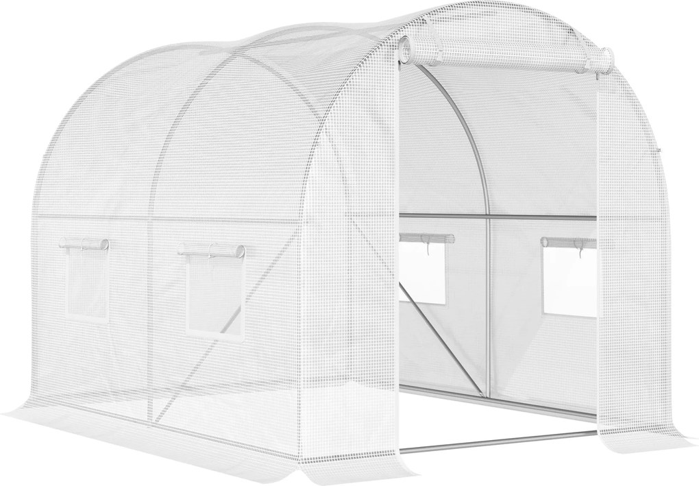 Skleník pochodový tůnel Outsunny 6 m² 3D x 2Š x 1.9V m, Zpevněná pozinkovaná ocel průměr 2.4 cm + Okna z vysokohustotního PE, Bílý | Aosom