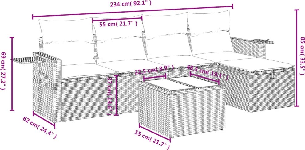 vidaXL 6dílná zahradní sedací souprava s poduškami polyratan [3263781] Barva: Černá