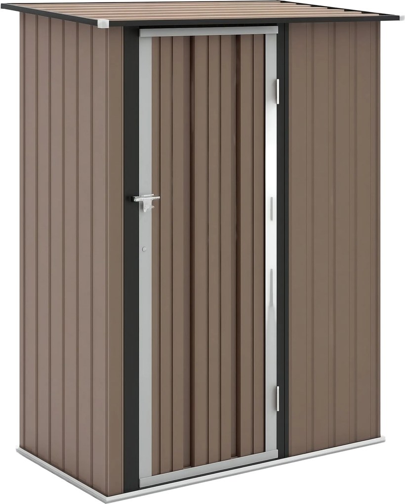 Zahradní domek Outsunny 1,07 m² 142x84x189 cm kovový exteriérový domek se zámkem a odvodňovacími otvory pro ukládání nářadí hnědý | Aosom