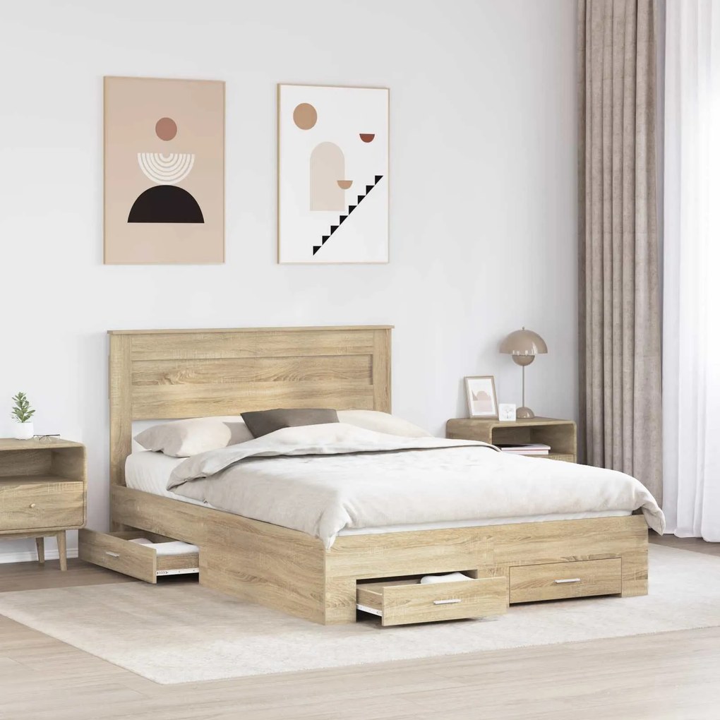 Rám postele s čelo Sonoma dub 140 x 190 cm Kompozitní dřevo 3409981