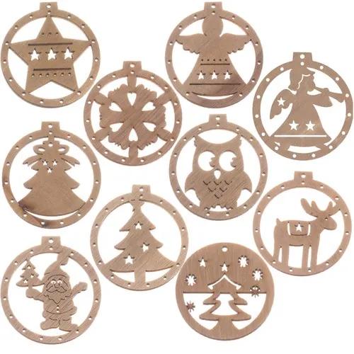 Dřevěné vánoční ozdoby - koule - sada 10 kusů 74161
