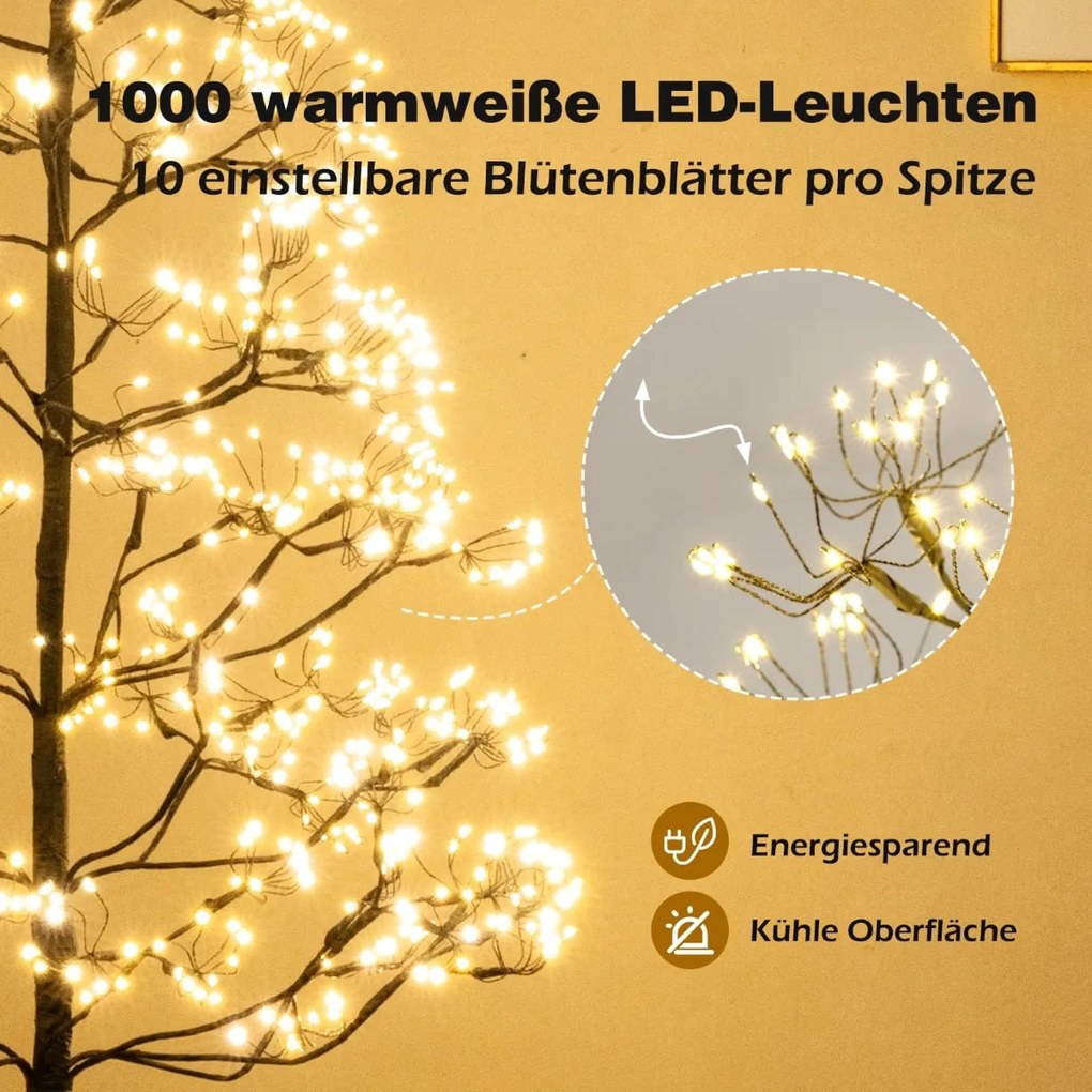 Costway LED světelný strom 150 cm světelný strom s 1000 teplými bílými světly