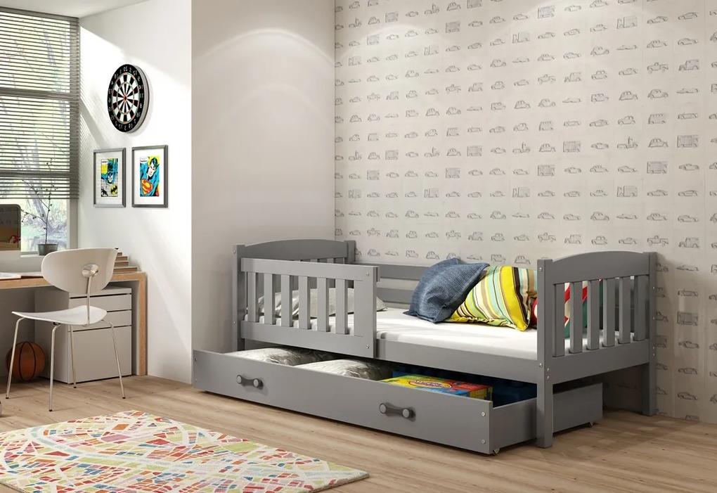 Expedo Dětská postel FLORENT P1 + úložný prostor + matrace + rošt ZDARMA, 90x200, grafit, grafitová