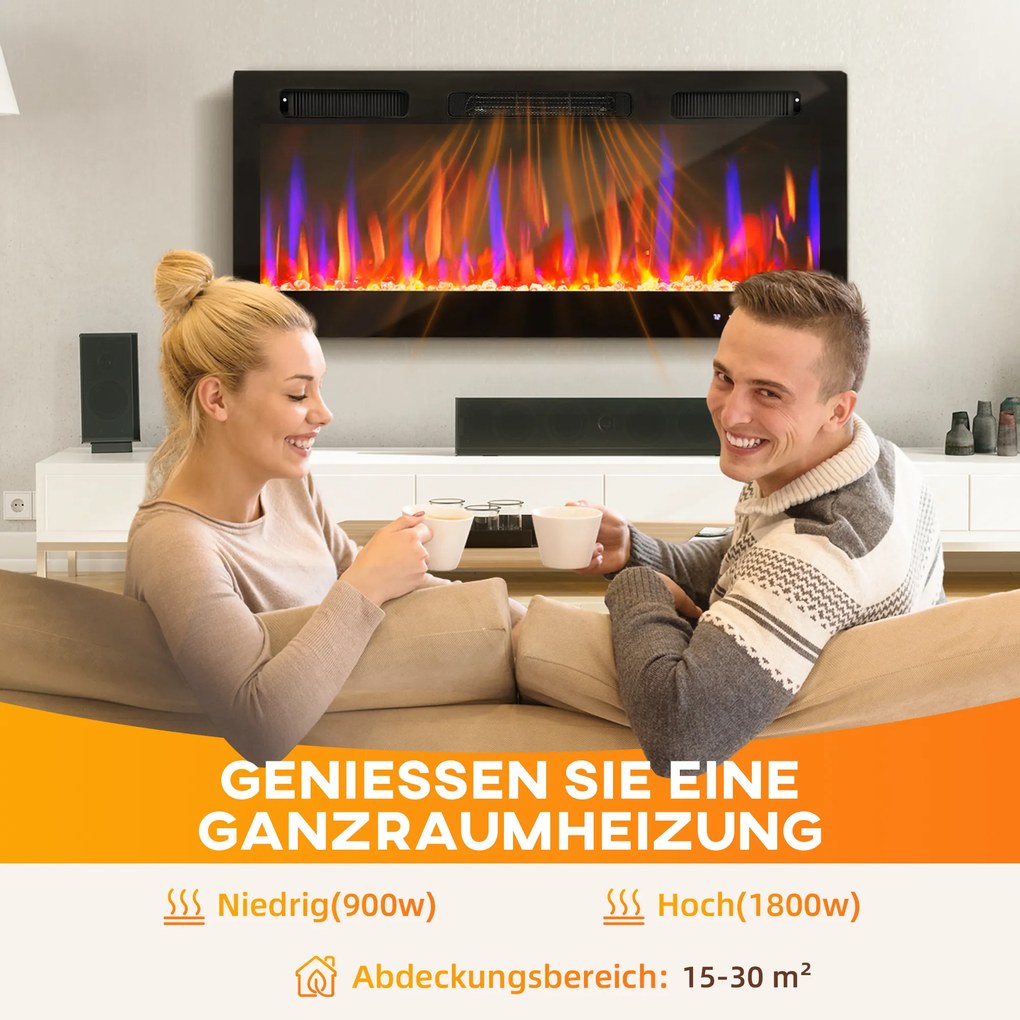 HOMCOM Elektrický krb, montáž na stěnu, nastavitelné plameny, termostat, časovač, ocel, černý