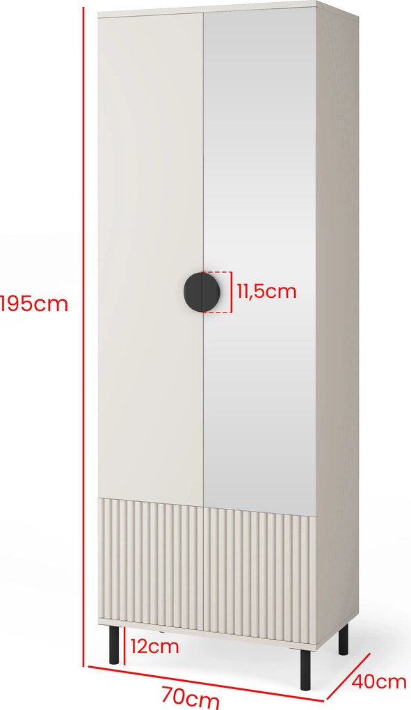 Eka Šatní skříň RAYO se zrcadlem s vysokými nožkami, 70 cm Kašmír