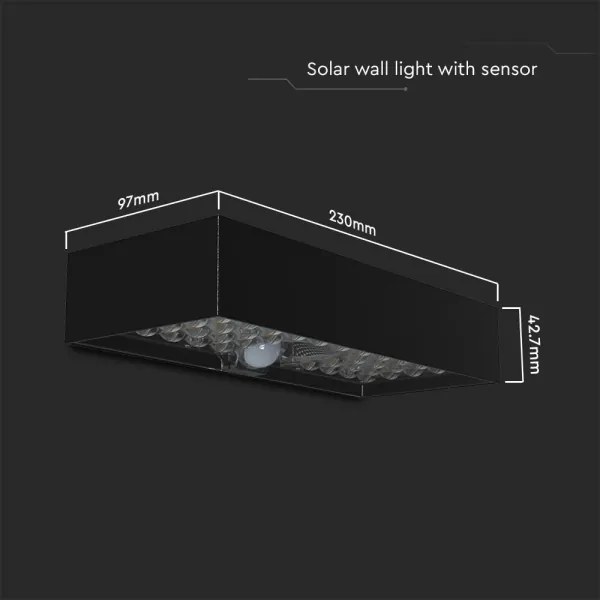 LED Solární nástěnné svítidlo se senzorem LED/6W/3,7V IP65 4000K 3000 mAh černá