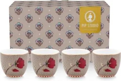 Pip Studio Blooming Tales sada 4 ks porcelánových kalíšků, khaki
