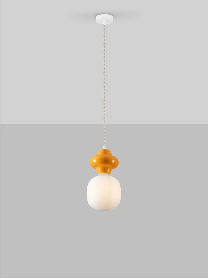 Bílé/oranžové keramické závěsné svítidlo se skleněným stínidlem ø 18 cm Clio – Nova Luce
