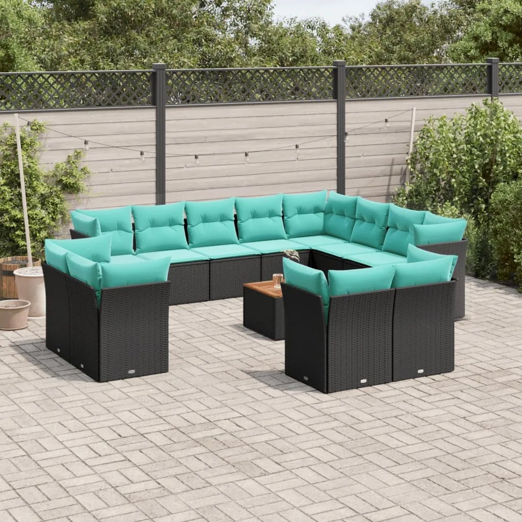 13dílný zahradní sedací souprava s poduškami černý polyratan 3256281