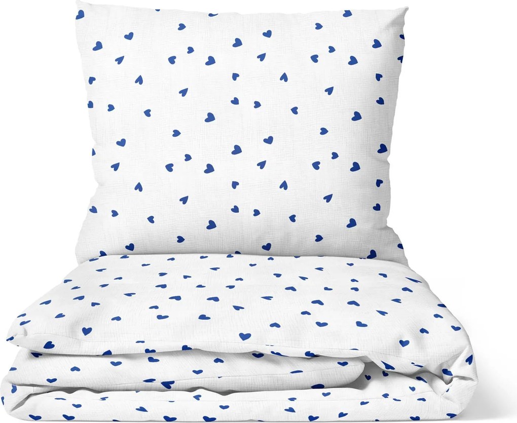 Mušelínové prodloužené povlečení Srdíčka - modré Velikost: 140 x 220 + 70 x 90