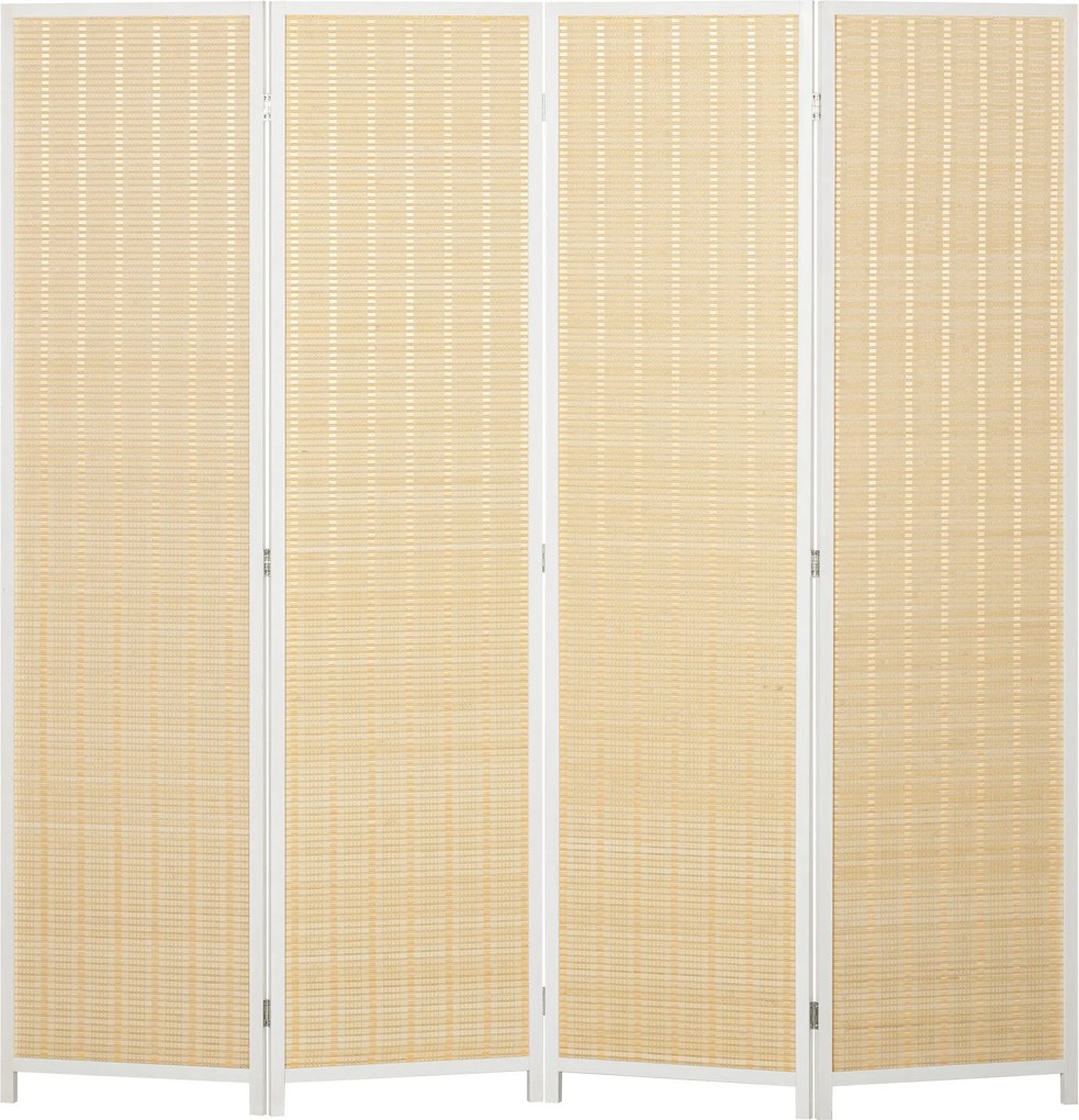 HOMCOM Skládací Oddělovač Místnosti 4 Panely 180x180 cm Ručně Tkaný z Bambusu a Bavlny Elegantní Dekorace do Obývacího Pokoj Bílá | Aosom