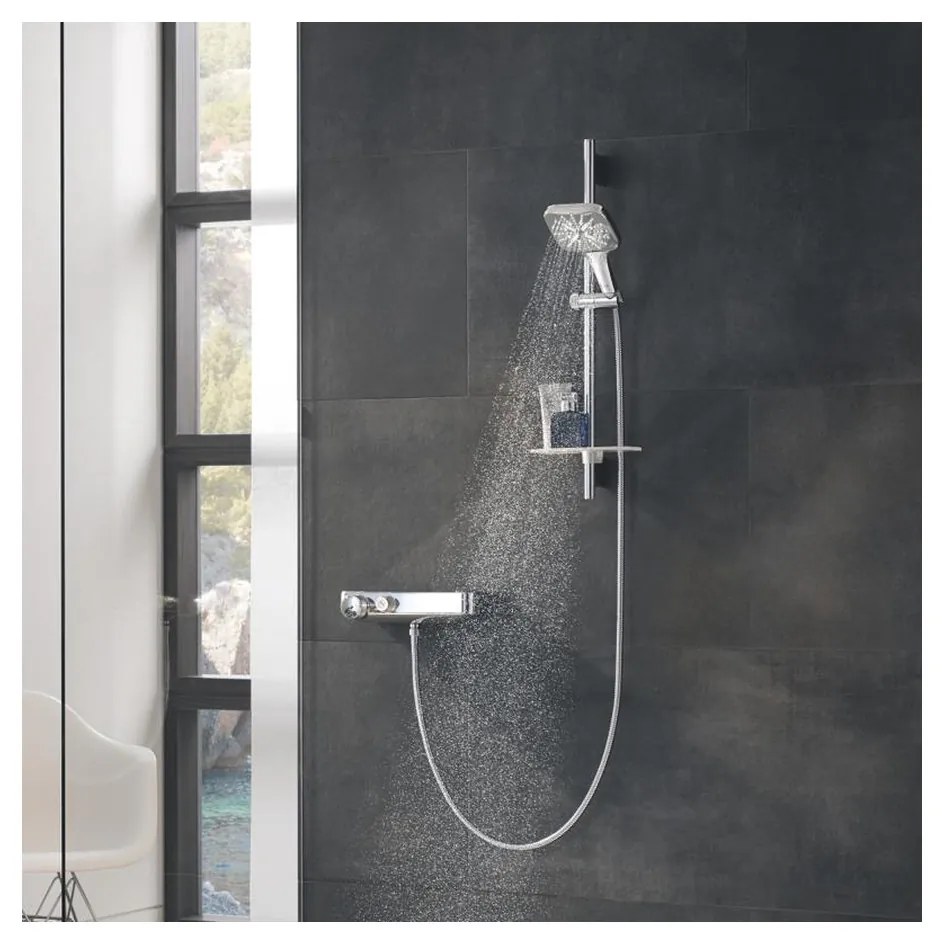 Grohe Rainshower SmartActive 130 Cube - Set pro upevnění na zeď se 3 proudy, sprchová tyč 600 mm, 9,5 l/min omezovač průtoku, chrom 26584000