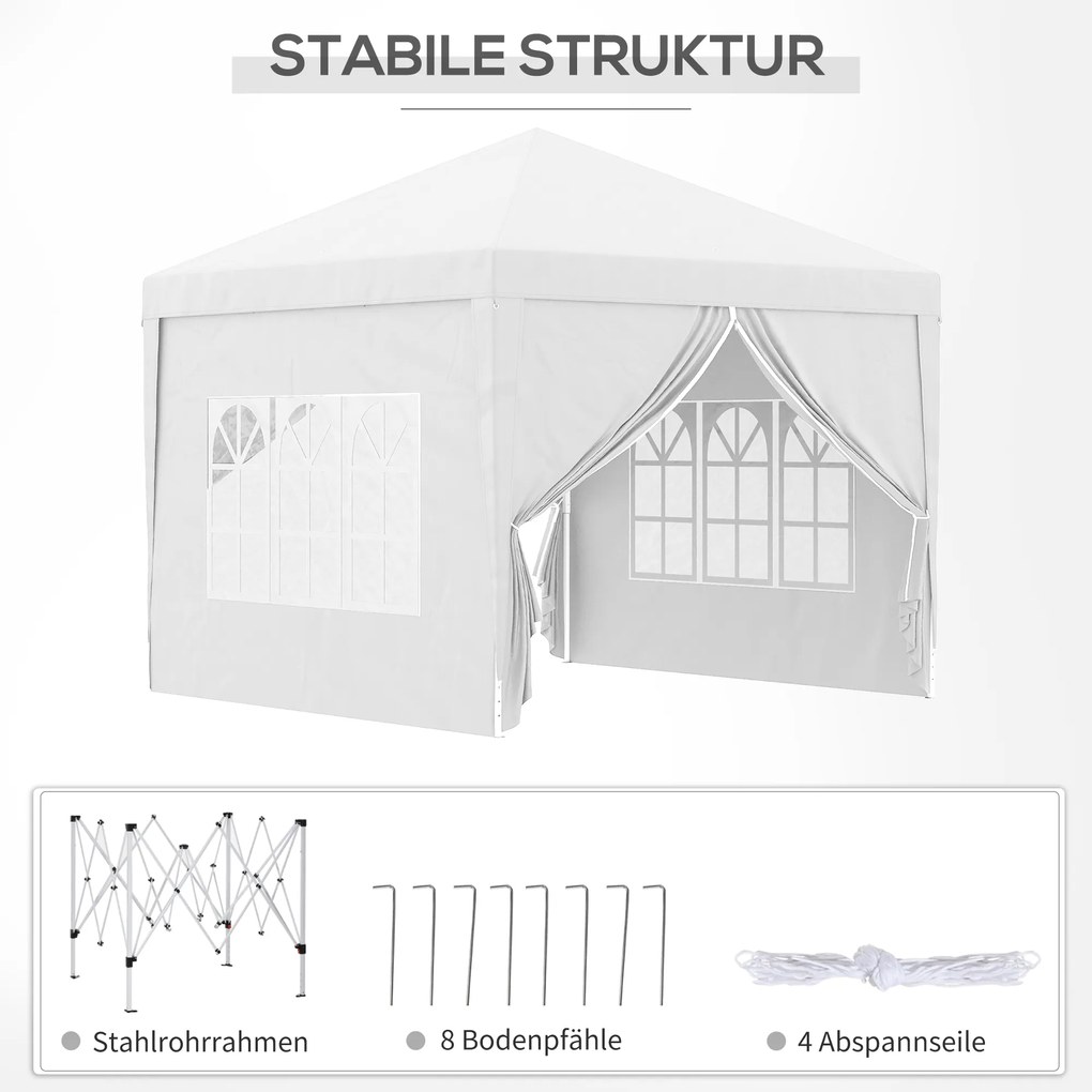 Outsunny Pavilon HOMCOM 3x3 m se 4 bočními stěnami a okny, UV ochrana, včetně přenosné tašky, ocel a tkanina Oxford, bílá | šedá