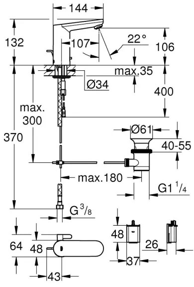 GROHE 36331001 - Umyvadlová baterie EUROECO 1 14” lesklý chrom