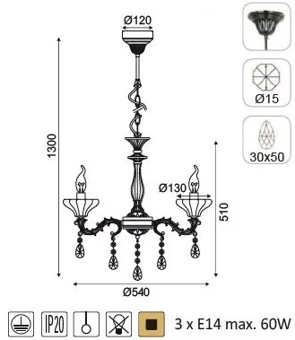 ACA DECOR Závěsné svítidlo SARTO max. 3x60W/E14/230V/IP20