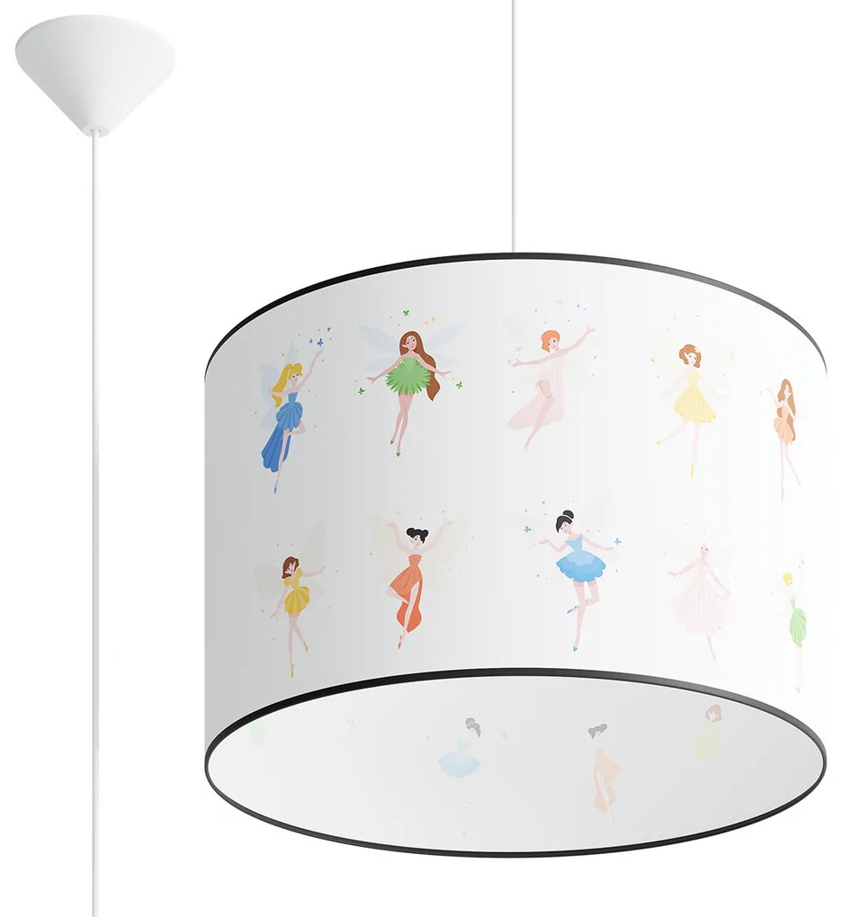 Dětské závěsné svítidlo Fairy, 1x plastové stínítko se vzorem, (fi 40cm)