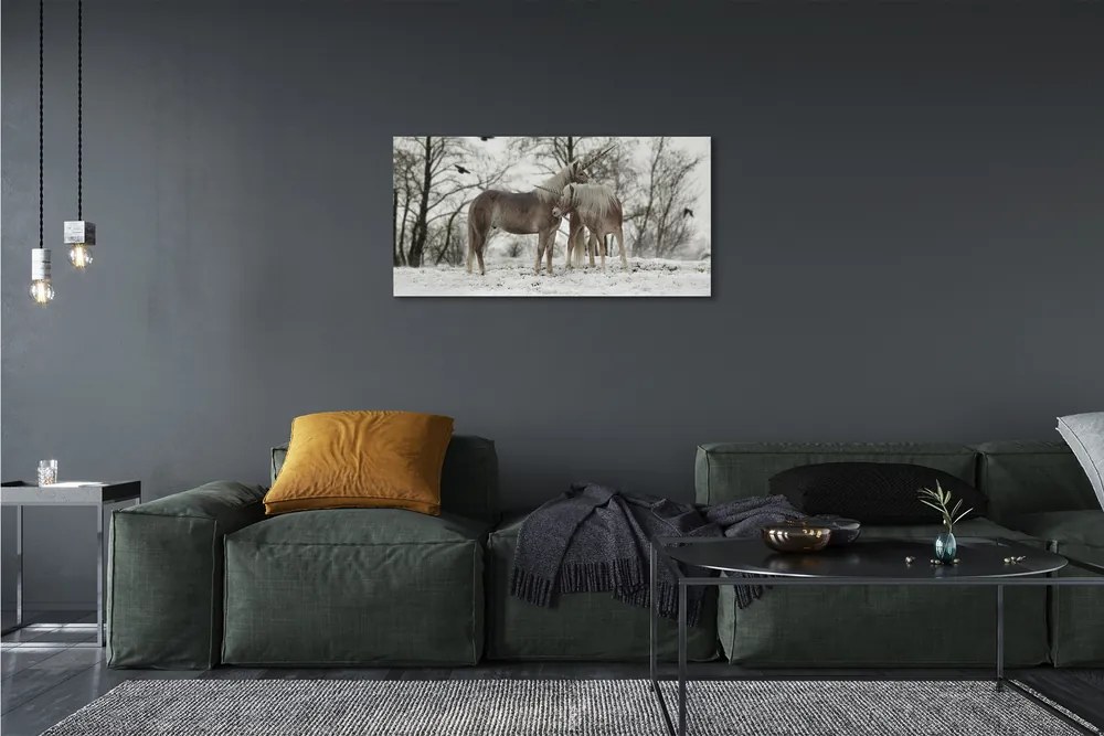 Obrazy na plátně Zimní lesní jednorožci 125x50 cm