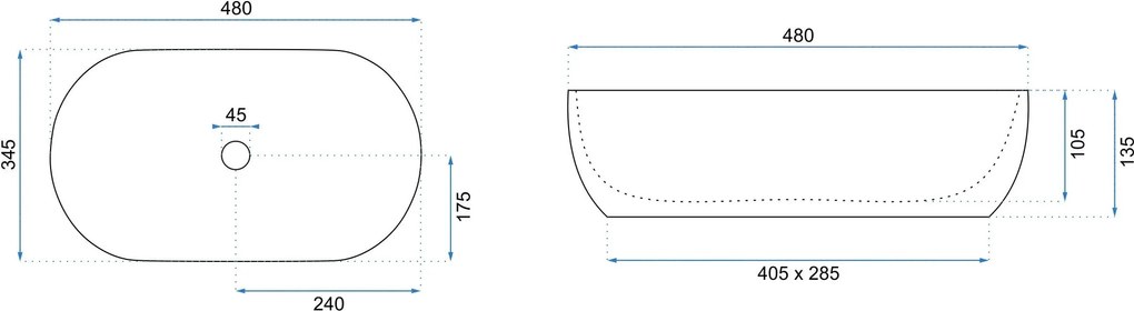 Rea Amelia Wood, umyvadlo na desku 480x345x135 mm, imitace dřeva-hnědá matná, REA-U5060