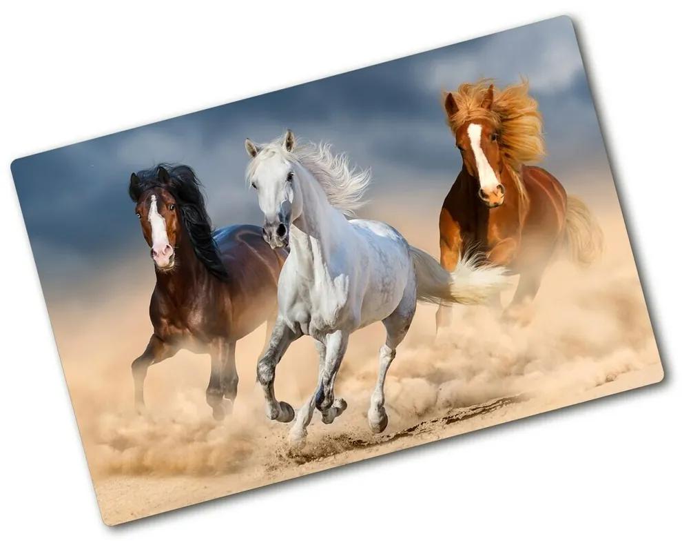 Wallmuralia Kuchyňská deska skleněná Koně na poušti 80x52 cm