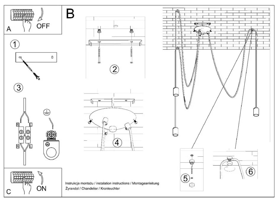 Černé závěsné svítidlo 300x300 cm Spider - Sollux