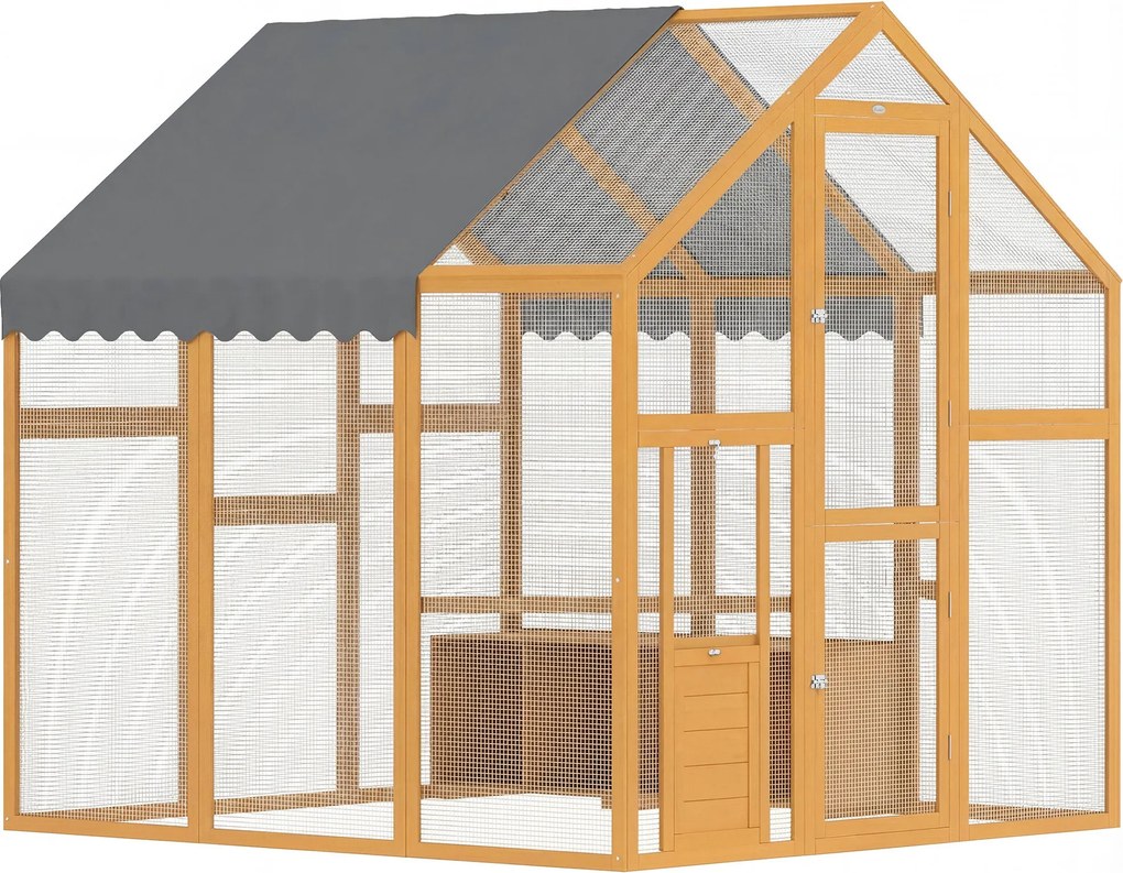 PawHut výběh pro drůbež s možností vstupu, 3,07 m² — 1,7 x 1,8 x 1,8 m dřevěný výběh s nepromokavým krytem, bezpečnostním zámkem, dvojími dveřmi, 2 hn
