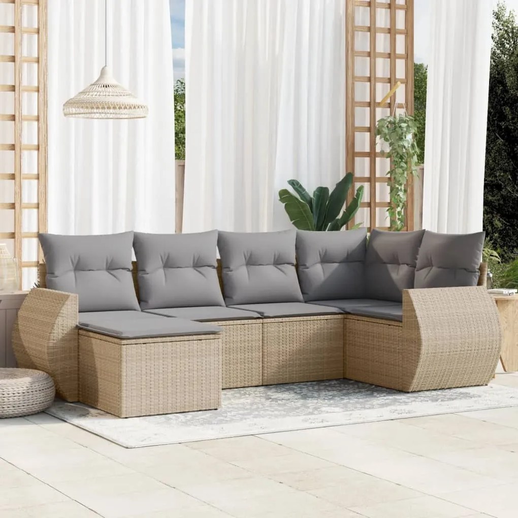 6dílná zahradní sedací souprava s poduškami béžová polyratan 3221658