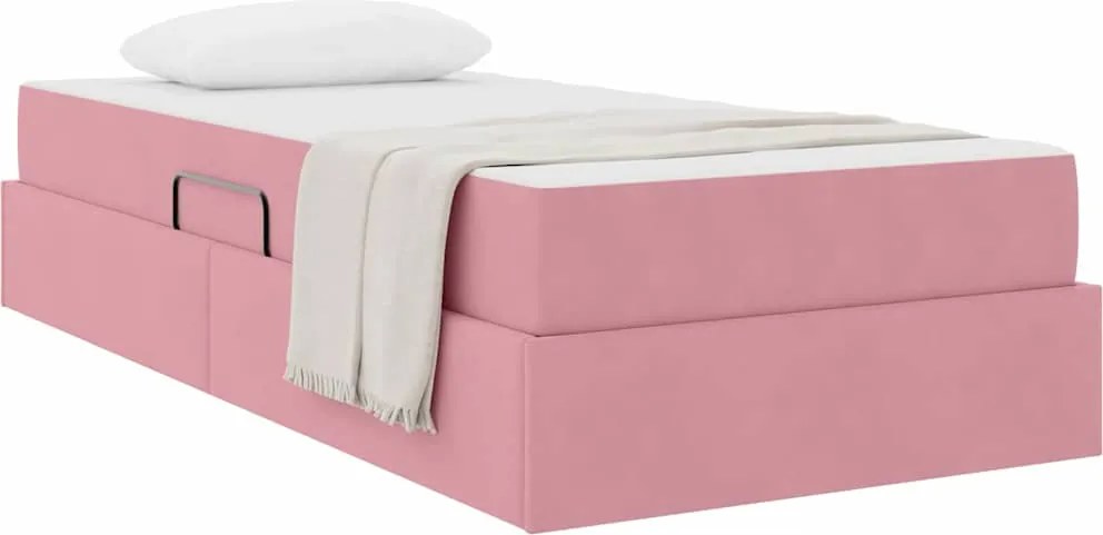 Postel s úložným prostorem a matrací Růžová 90 x 190 cm samet 3399693