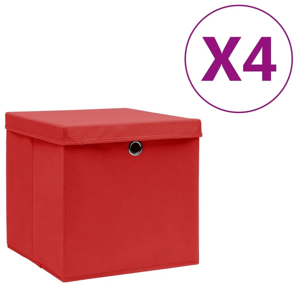 Úložné boxy s víky 4 ks 28 x 28 x 28 cm červené 325220