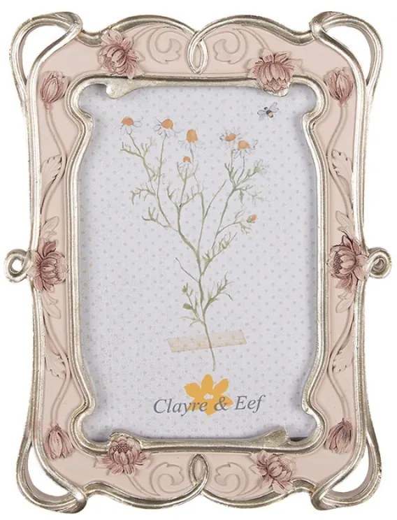 Růžový fotorámeček Hilde s květinovým dekorem – 10x15 cm
