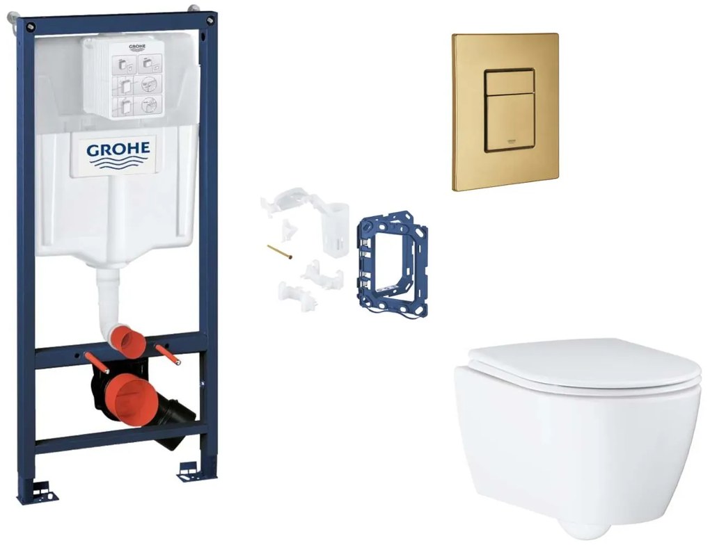 Grohe Rapid SL - Set předstěnové instalace, klozetu, sedátka SoftClose, tlačítka Skate Cosmopolitan a sady pro vhazování tablet, kartáčovaný Cool Sunrise SANI11BB4162