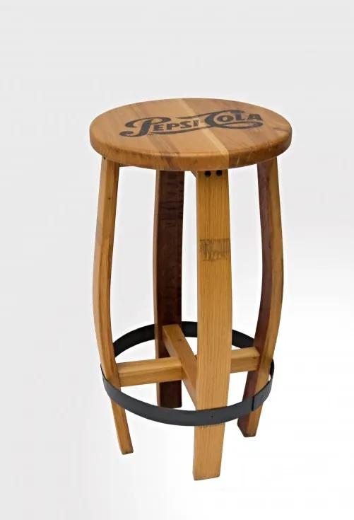 Nábytek ze sudu Barová židle ze sudu malá dřevo: dub Židle s čalouněním: nástřik lakem+ čalounění