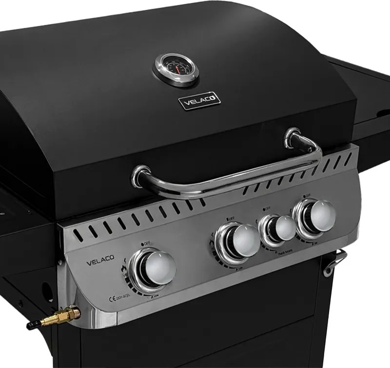 Velaco Plynový BBQ gril s boční plotýnkou, poličkou a krycí plachtou - APOLLO-B, 3+1 hořák
