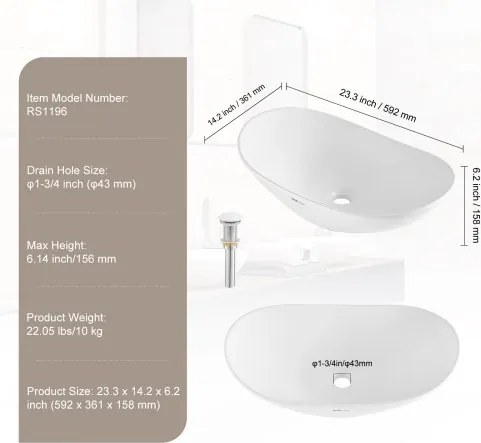 Moderní keramické umyvadlo 59,2 × 36,1 cm Koupelnová mísa na umyvadlo