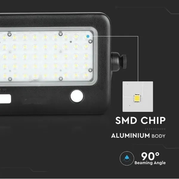 LED Stmívatelný solární reflektor se senzorem LED/10W/3,7V 4000K IP65 + USB port