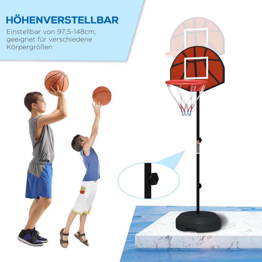 Basketbalový koš SPORTNOW s nastavitelnou výškou 129-179 cm a stojanem, včetně magnetické tabule na šipky pro vnitřní i venkovní použití