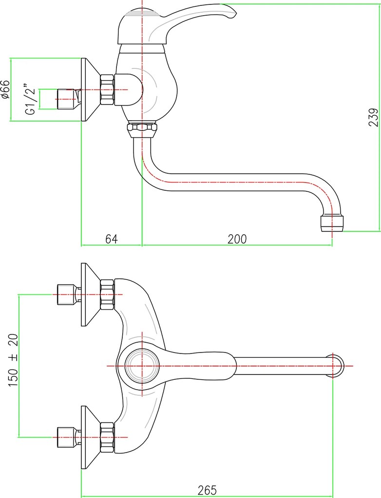 Sapho Kirké KI15B dřezová baterie nástěnná 150 mm páková bronz