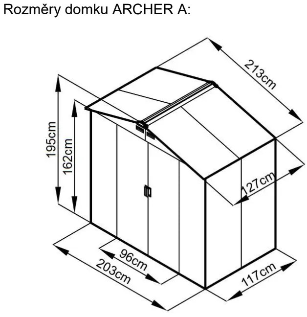 Zahradní domek ARCHERA –⁠ kov, šedá, 213x195x127 cm