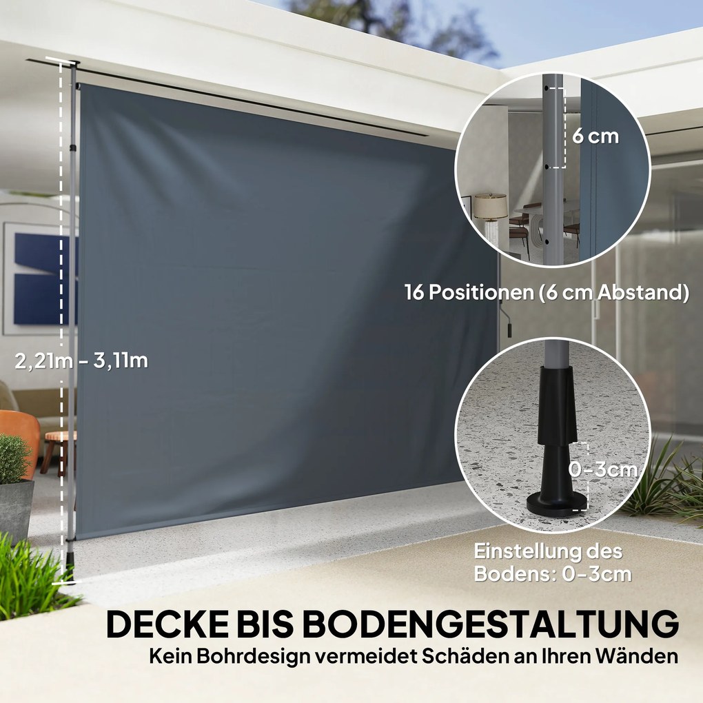 Svěrná markýza s ruční klikou Výškově nastavitelná markýza se sklopným ramenem Markýza bez vrtání 350 cm široká Tmavě šedá