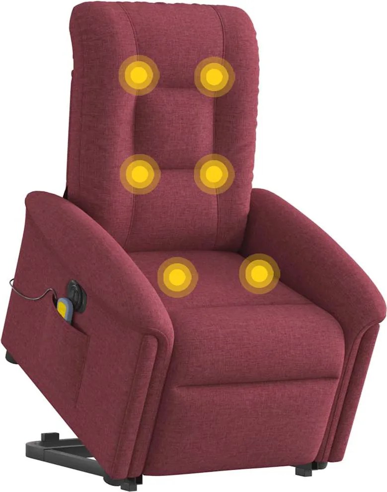 Elektrické zvedací masážní polohovací křeslo vínové textil 3303287